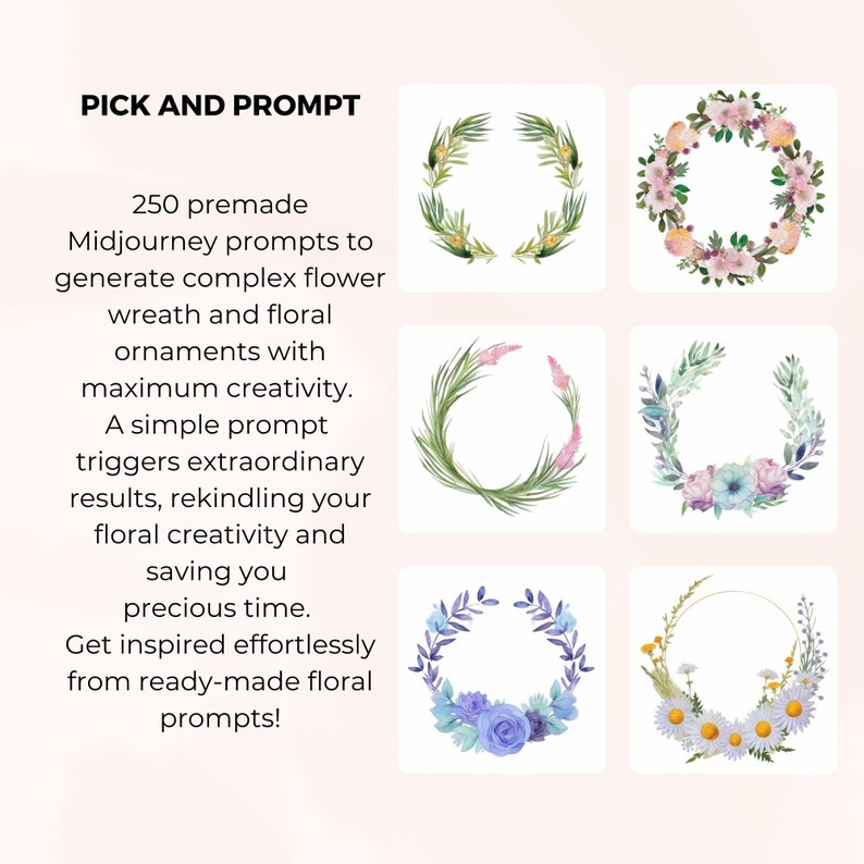 Watercolor Floral Wreath Clipart Prompts, 250 Ai Midjourney Prompts for ...