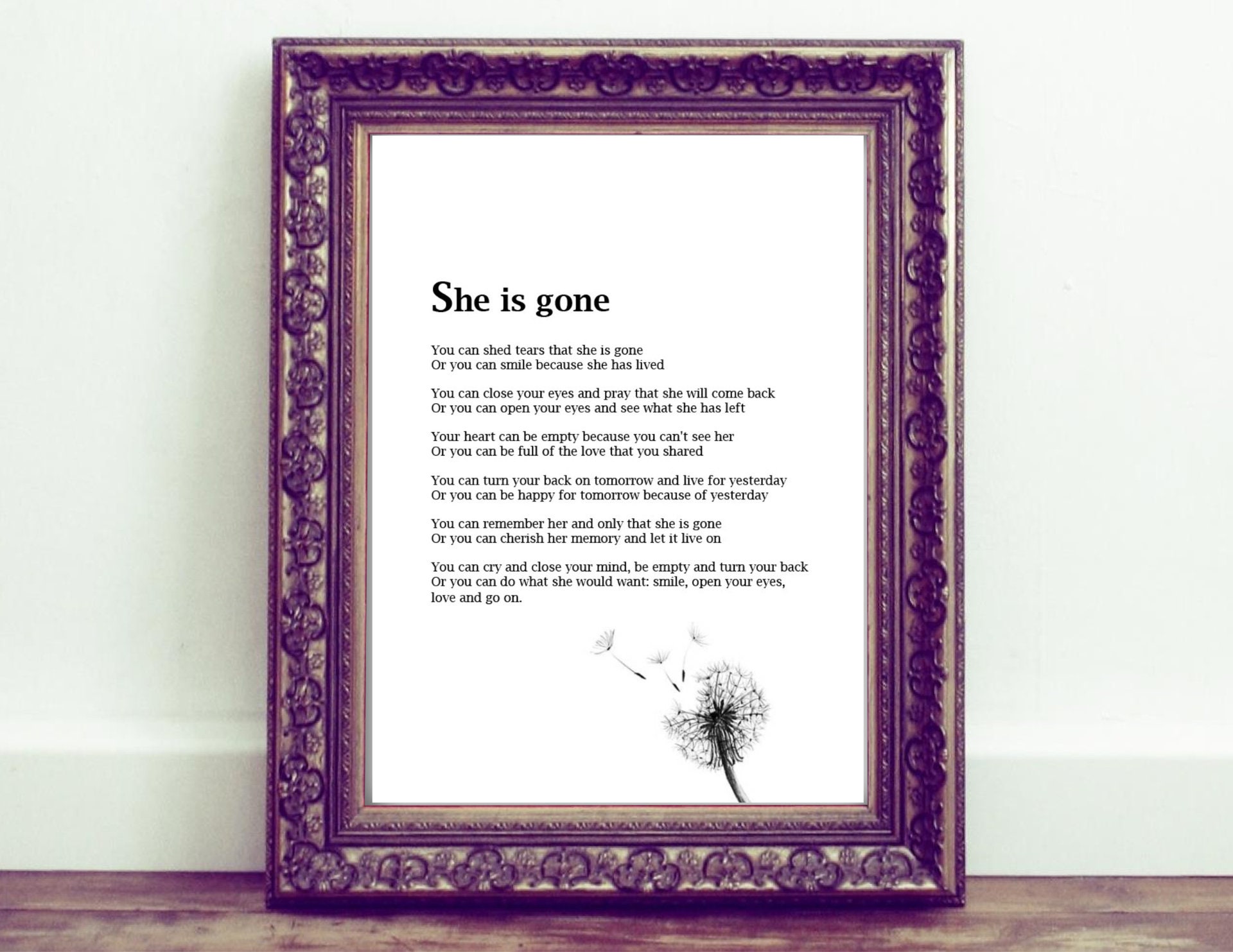 She is Gone Poem Strength Funeral Instant Download Loss of Loved One ...