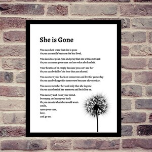 She is Gone | Poem | Strength | Funeral Mourning | Instant Download ...
