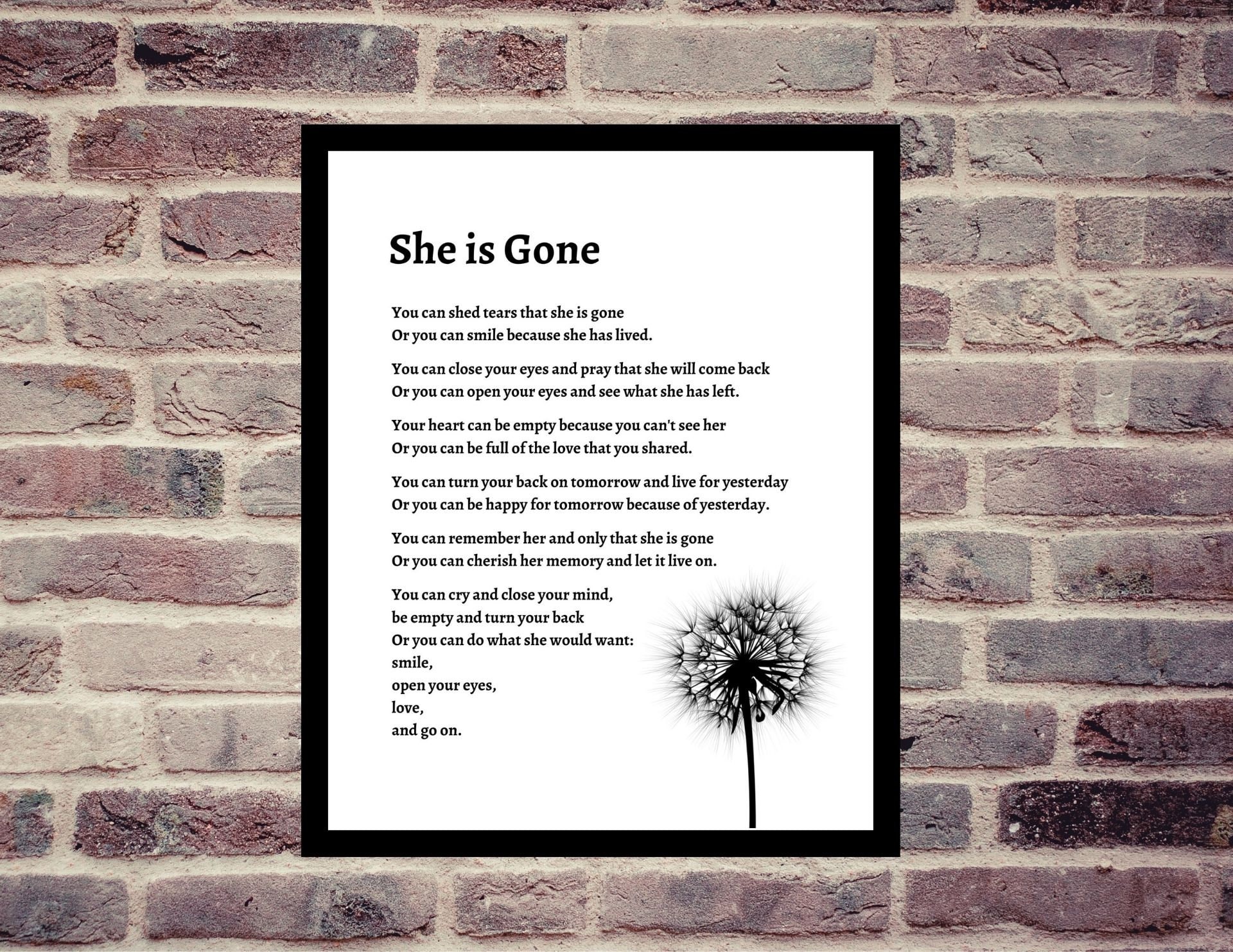 She is Gone | Poem | Strength | Funeral Mourning | Instant Download ...