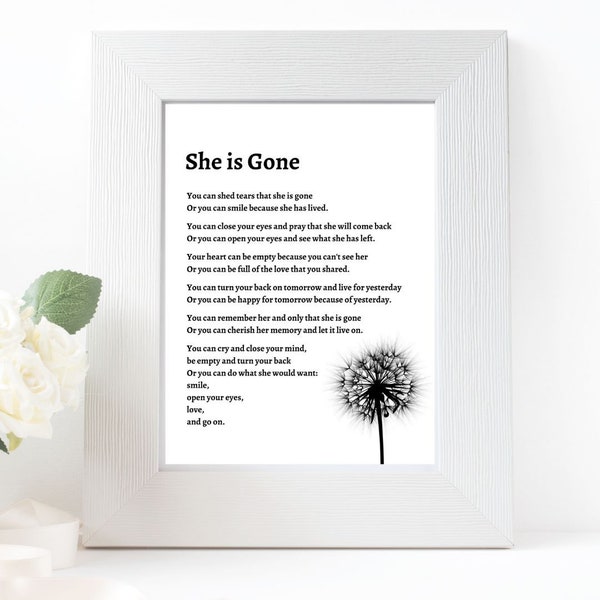 Printable Poem She is Gone - Etsy