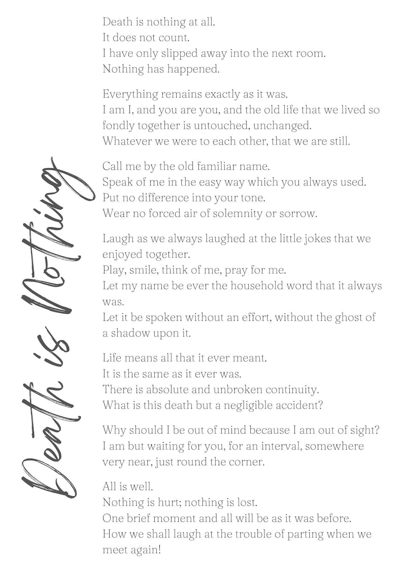 Death is Nothing Poem Print | Memorial Gift (digital Download) - Etsy