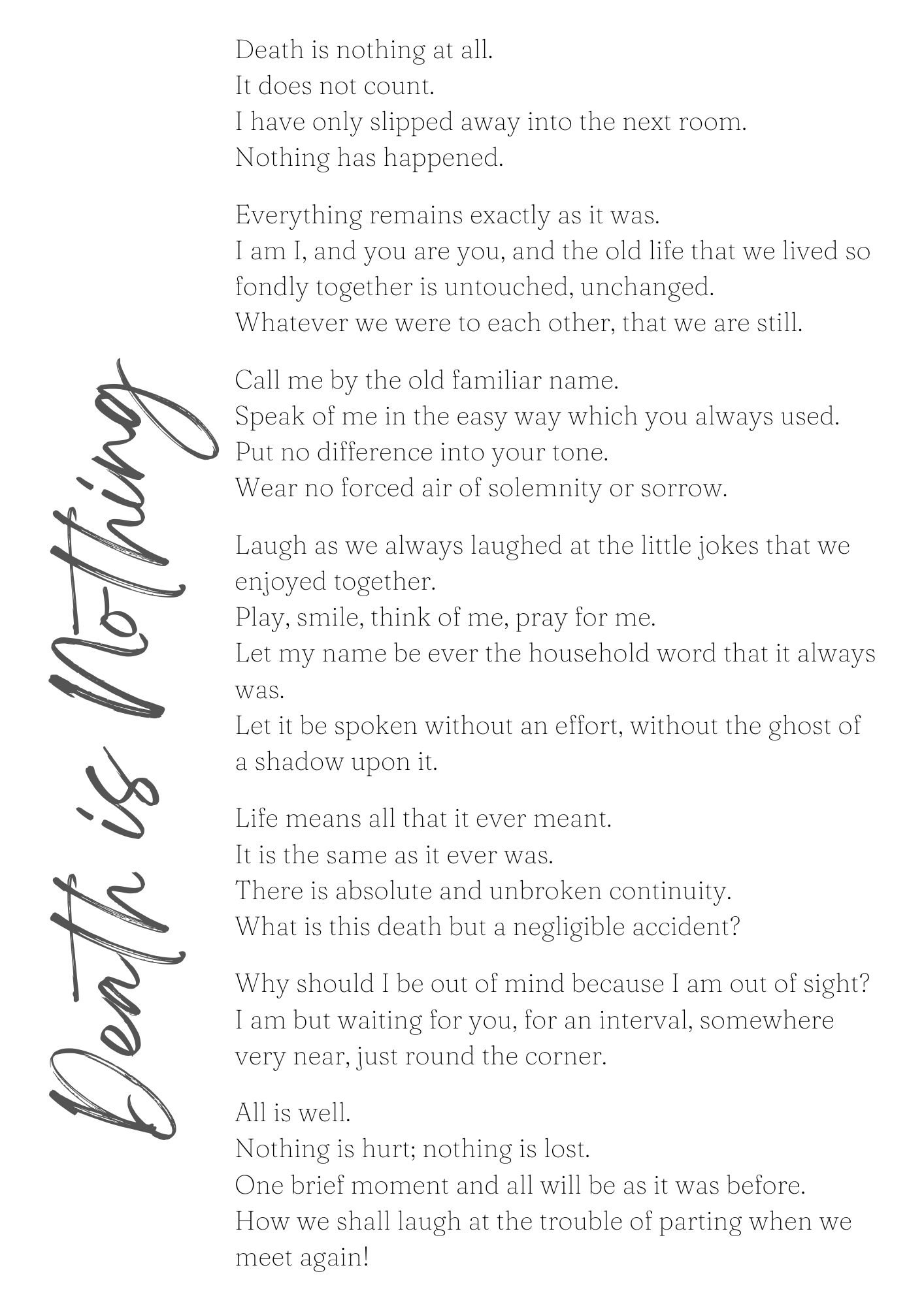 Death is Nothing | Poem | Loving Memory | Funeral | Instant Download ...