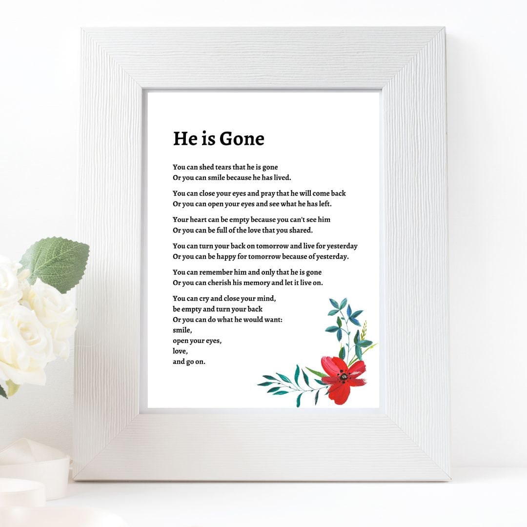 He is Gone Poem Strength Funeral Mourning Instant Download Bereavement ...