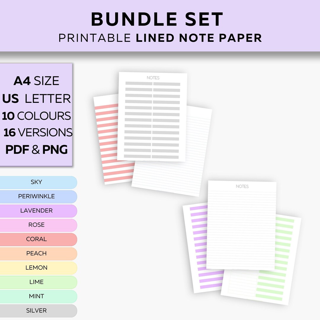Bundle Set Printable Note Pages, Lined Notes Template, Minute Taking ...