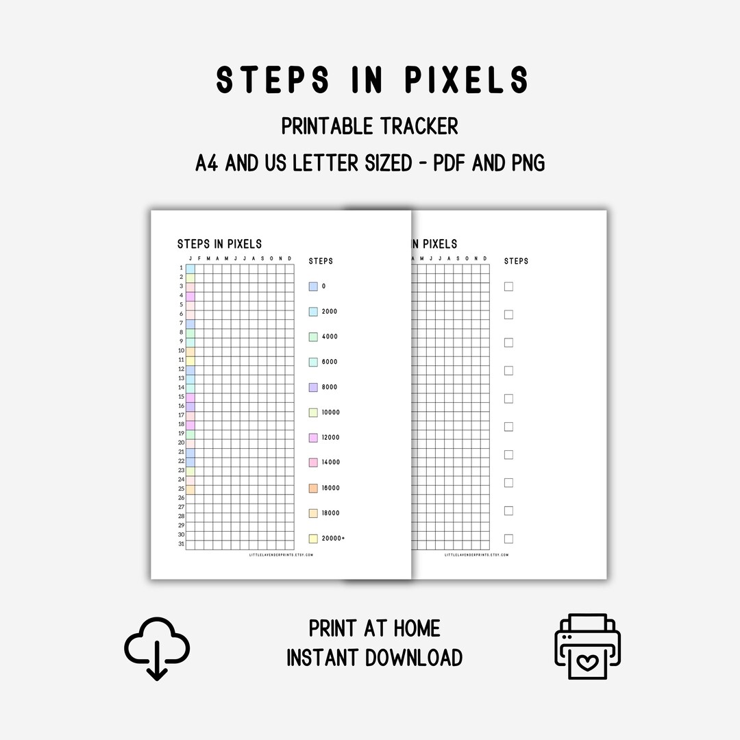 Steps in Pixels Tracker Printable, Prefilled and Blank Versions, A4 ...