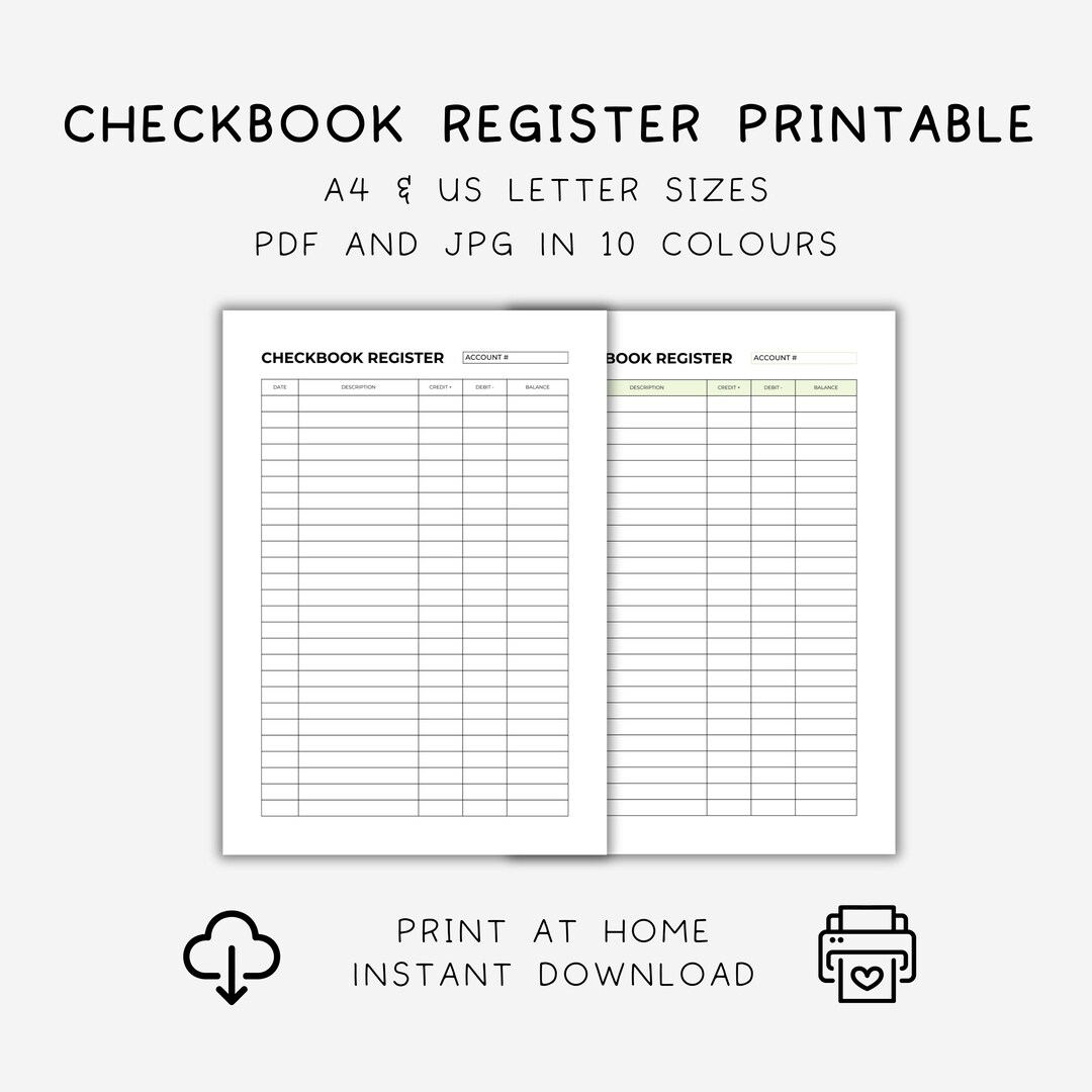 Checkbook Register, Transaction Register, Check Register Pages ...