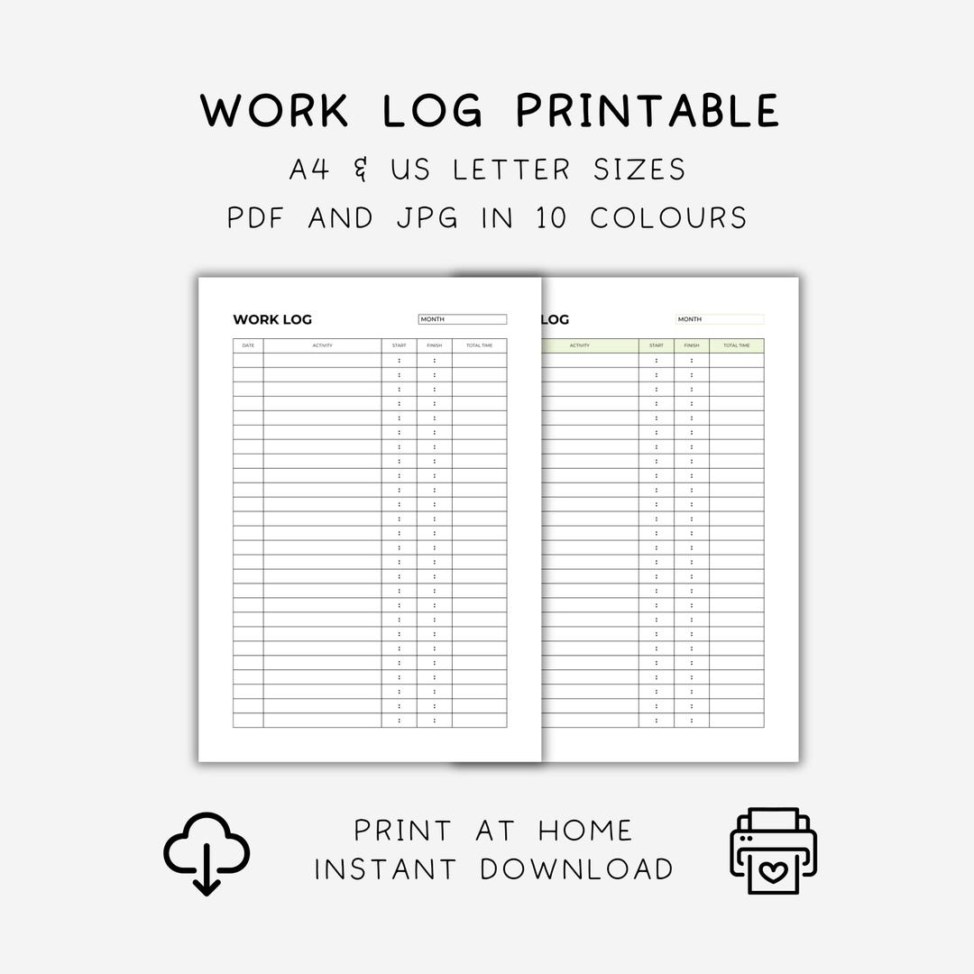 Working Hours Log Printable, Work Time Tracker, Activity Tracker, Time ...