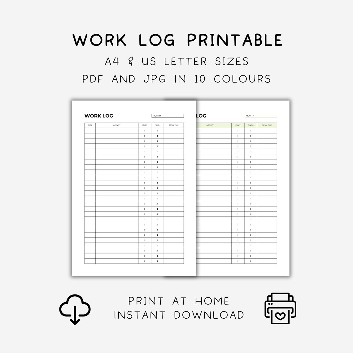Working Hours Log Printable, Work Time Tracker, Activity Tracker, Time ...