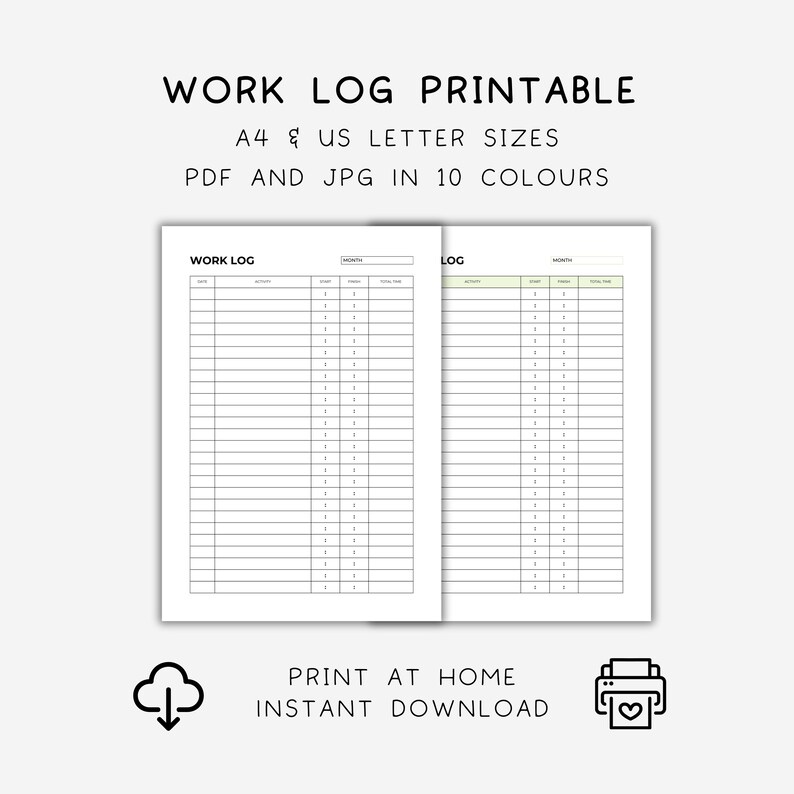 Working Hours Log Printable, Work Time Tracker, Activity Tracker, Time ...