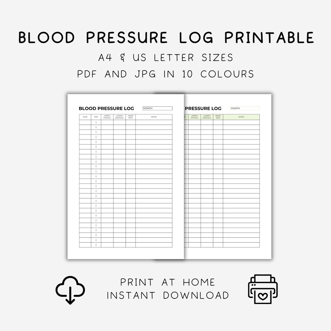 Blood Pressure Log Printable Blood Pressure Chart, Blood Pressure ...