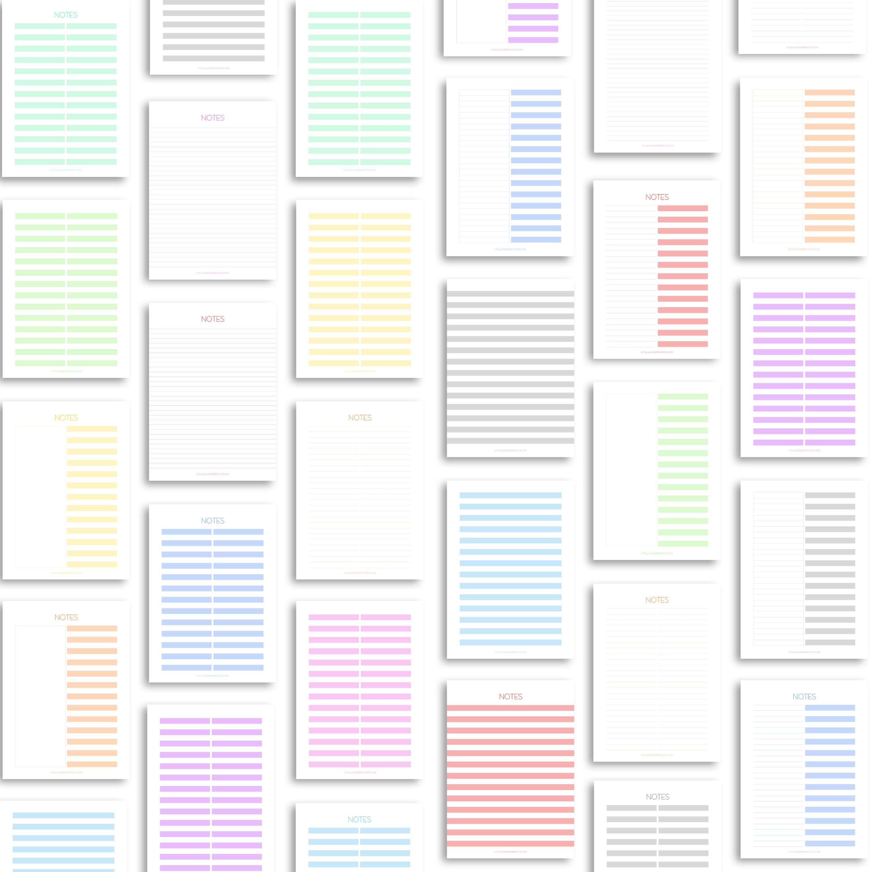 Bundle Set Printable Note Pages, Lined Notes Template, Minute Taking ...