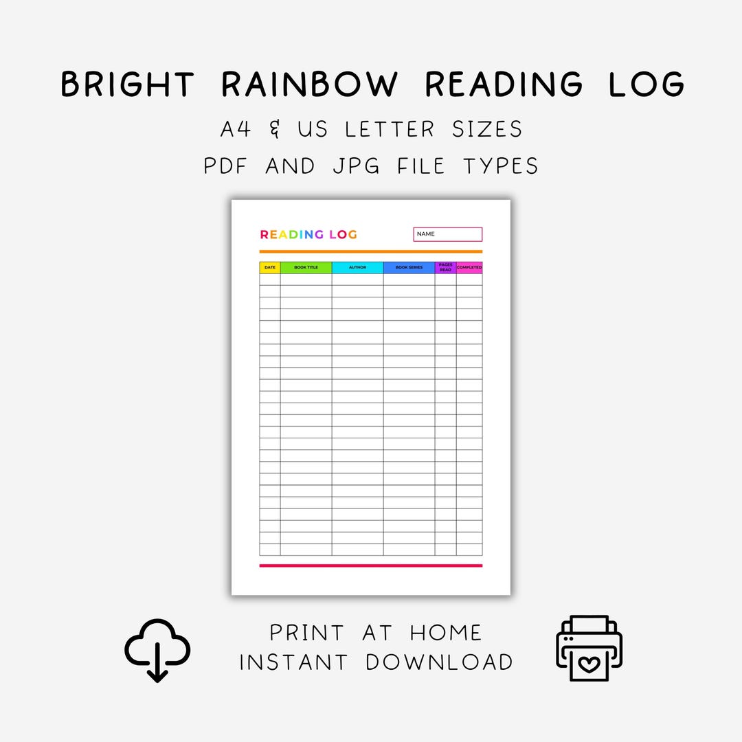 Bright Rainbow Reading Log Printable, Daily Reading Log for Children ...