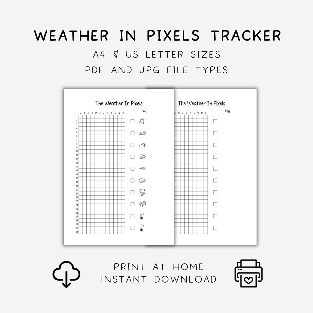 Weather in Pixels Tracker, Printable Journal, Planner Pages, Yearly ...