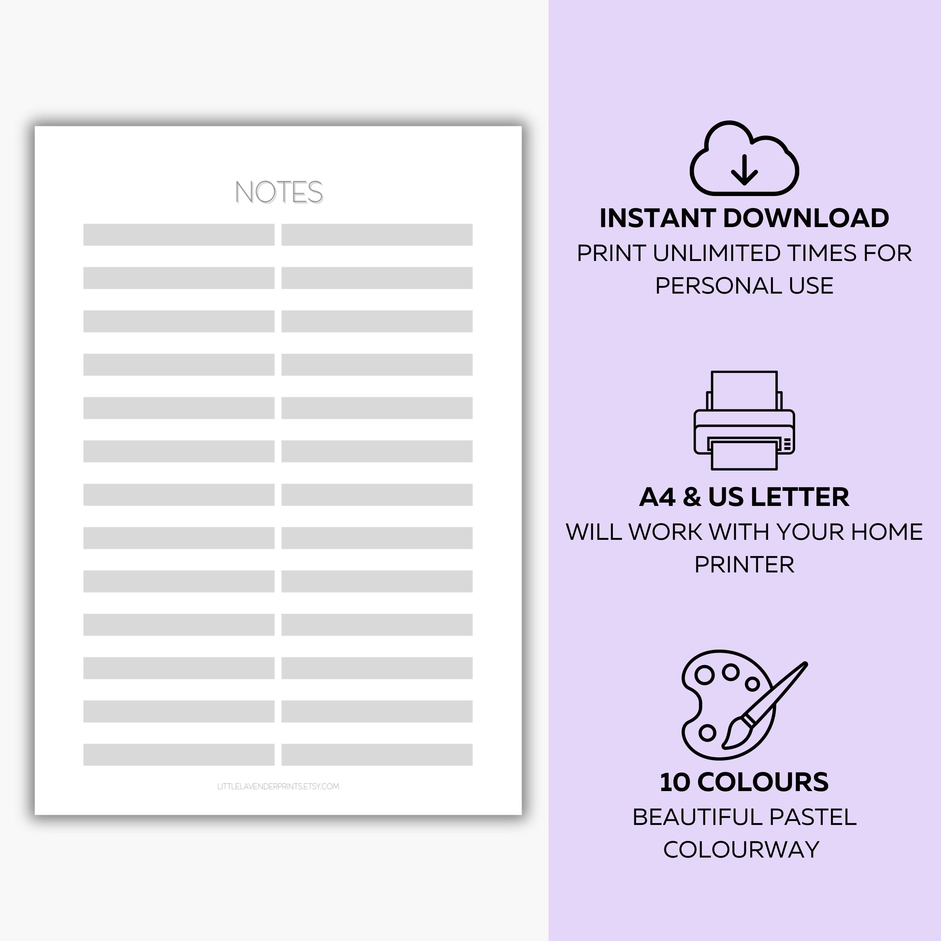 Bundle Set Printable Note Pages, Lined Notes Template, Minute Taking ...