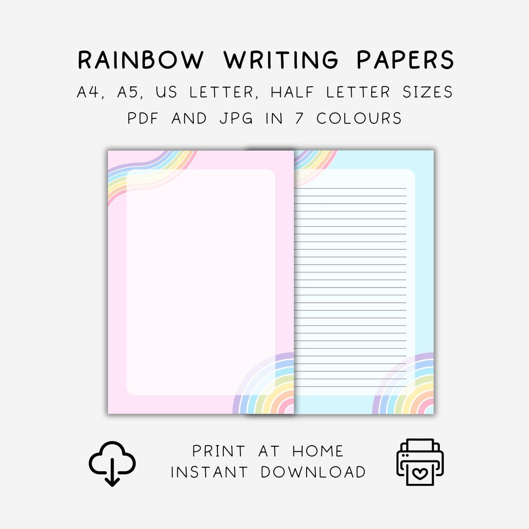 Printable Rainbow Writing Papers Lined and Unlined, Instant Download ...