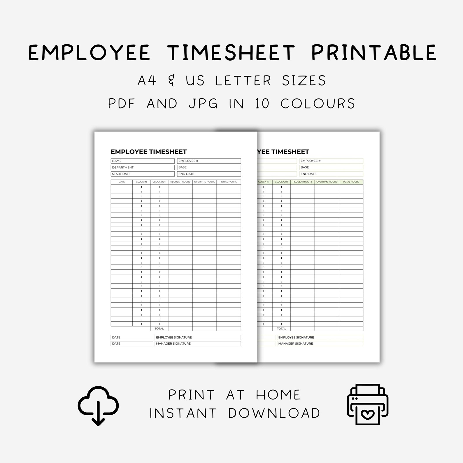 Employee Time Sheet Printable, Timecard, Printable Timesheet ...