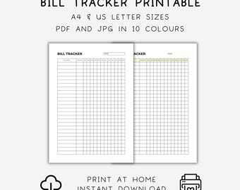 Monthly Bill Tracker Printable, Bill Payment Checklist, Bill Organizer ...