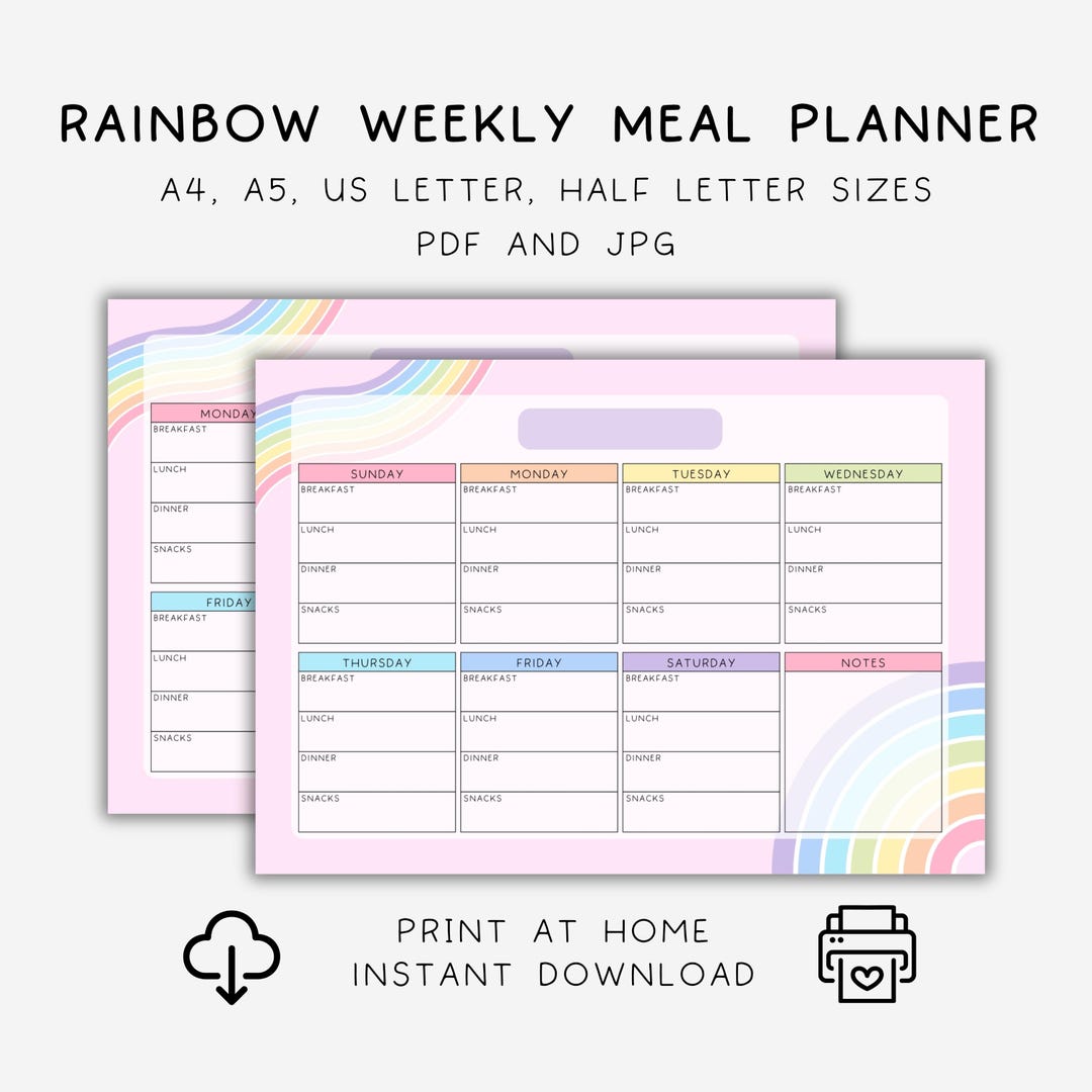 Printable Weekly Meal Planner Landscape, Food Diary, Food Journal, Meal ...