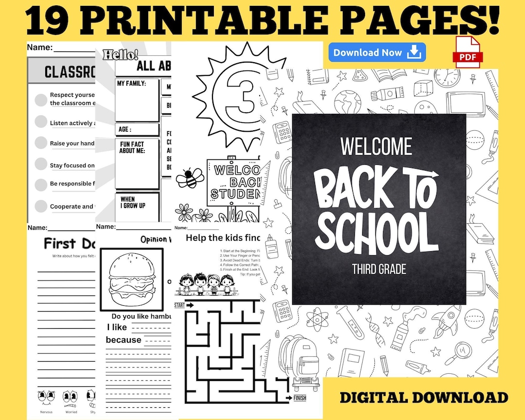 Third Grade Back to School Printable Activity Workbook / Fun and ...