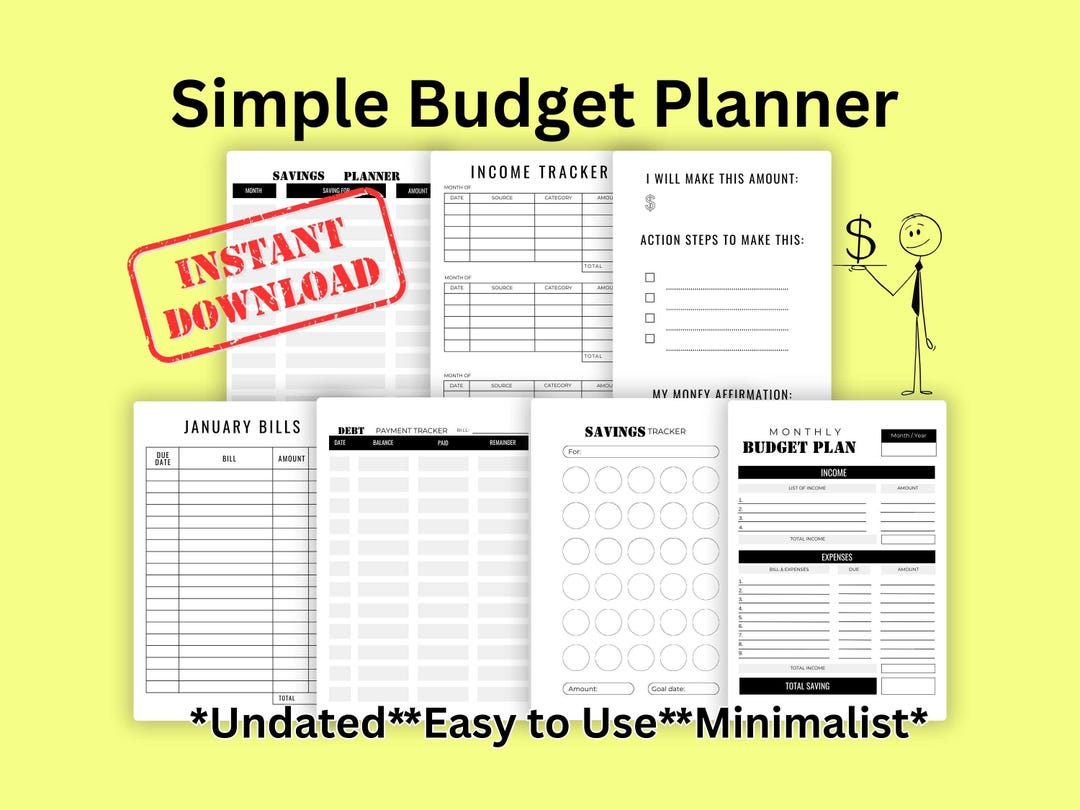 Simple Budget Planning Worksheets, PDF Printable Finance Organizer ...