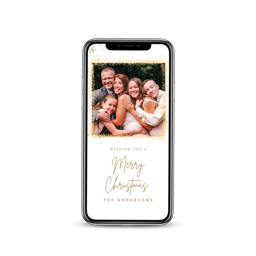 Photo Christmas Video Card Template Modern Christmas Card Golden ...
