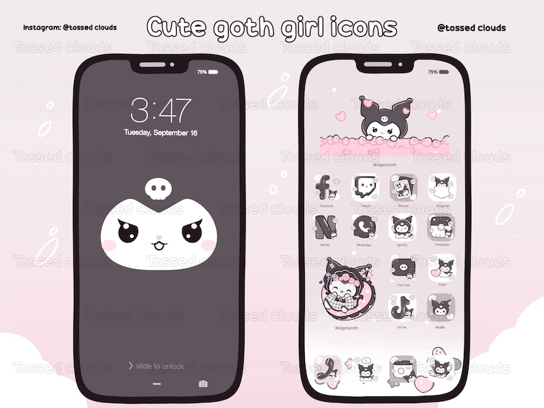 Cute Goth Girl Icon Pack, Goth Girl Icons, Grey Icons, App Icons, Ios ...