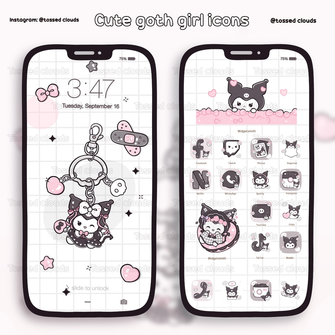 Cute Goth Girl Icon Pack, Goth Girl Icons, Grey Icons, App Icons, Ios ...