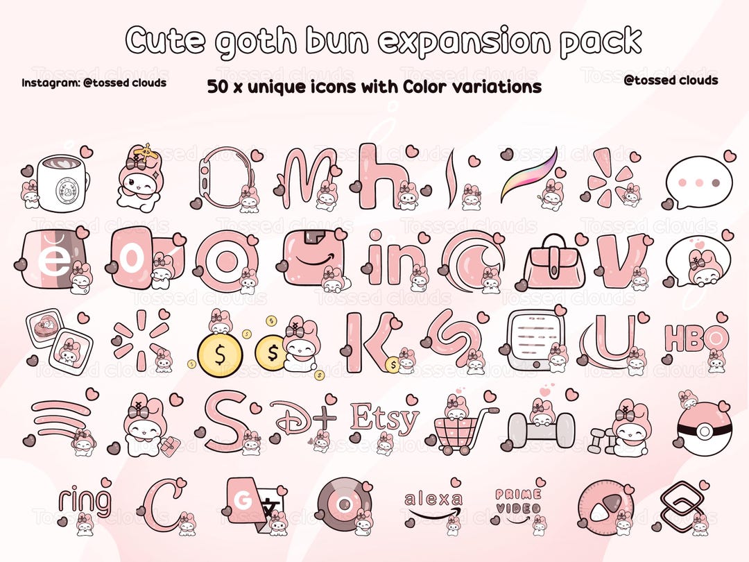 Cute Goth Bunny Expansion Pack, Goth Girl Icons, Pink Icons, App Icons ...