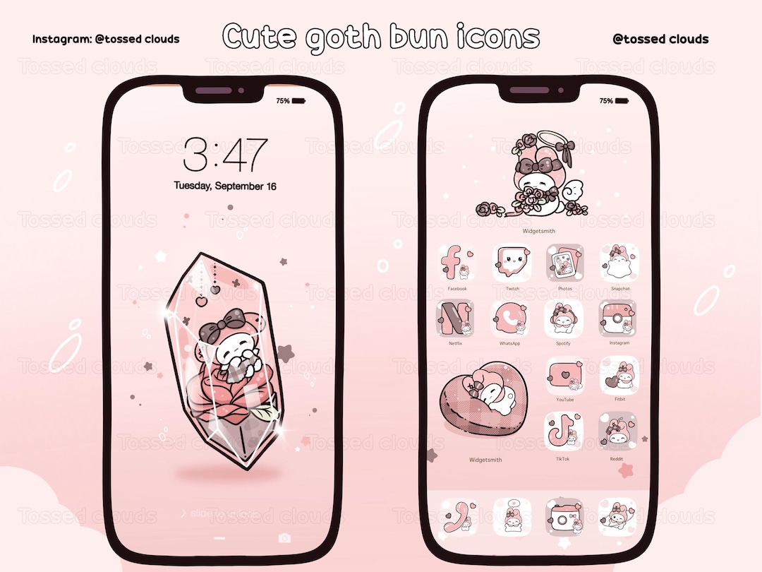 Cute Goth Bunny Icon Pack, Goth Girl Icons, Pink Icons, App Icons, Ios ...