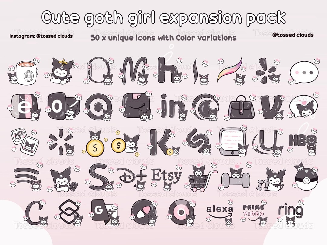 Cute Goth Girl Expansion Pack, Goth Girl Icons, Grey Icons, App Icons ...