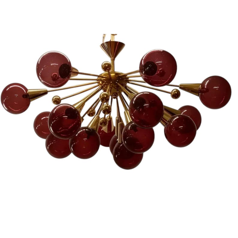 Stilnovo Styles Red Glass Balls 1950s Sputnik Brass Italian Ceiling ...