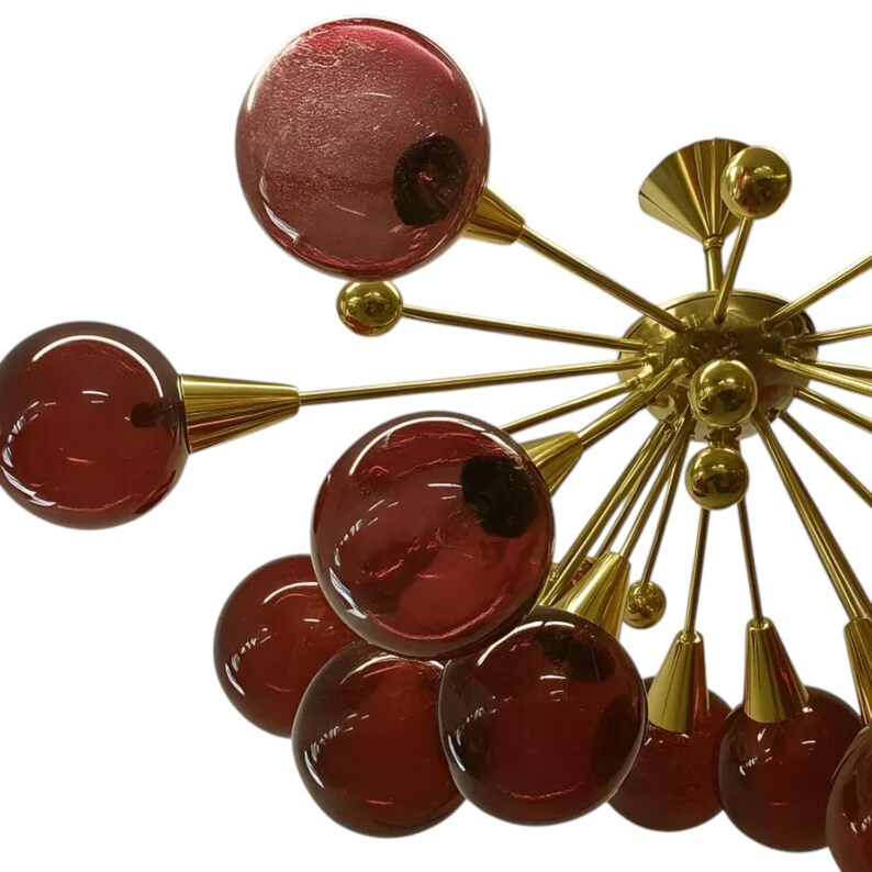 Stilnovo Styles Red Glass Balls 1950s Sputnik Brass Italian Ceiling ...
