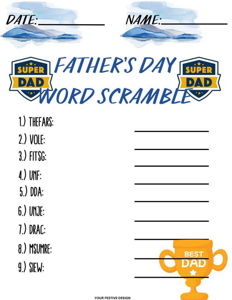 Father's Day Word Scramble - Etsy