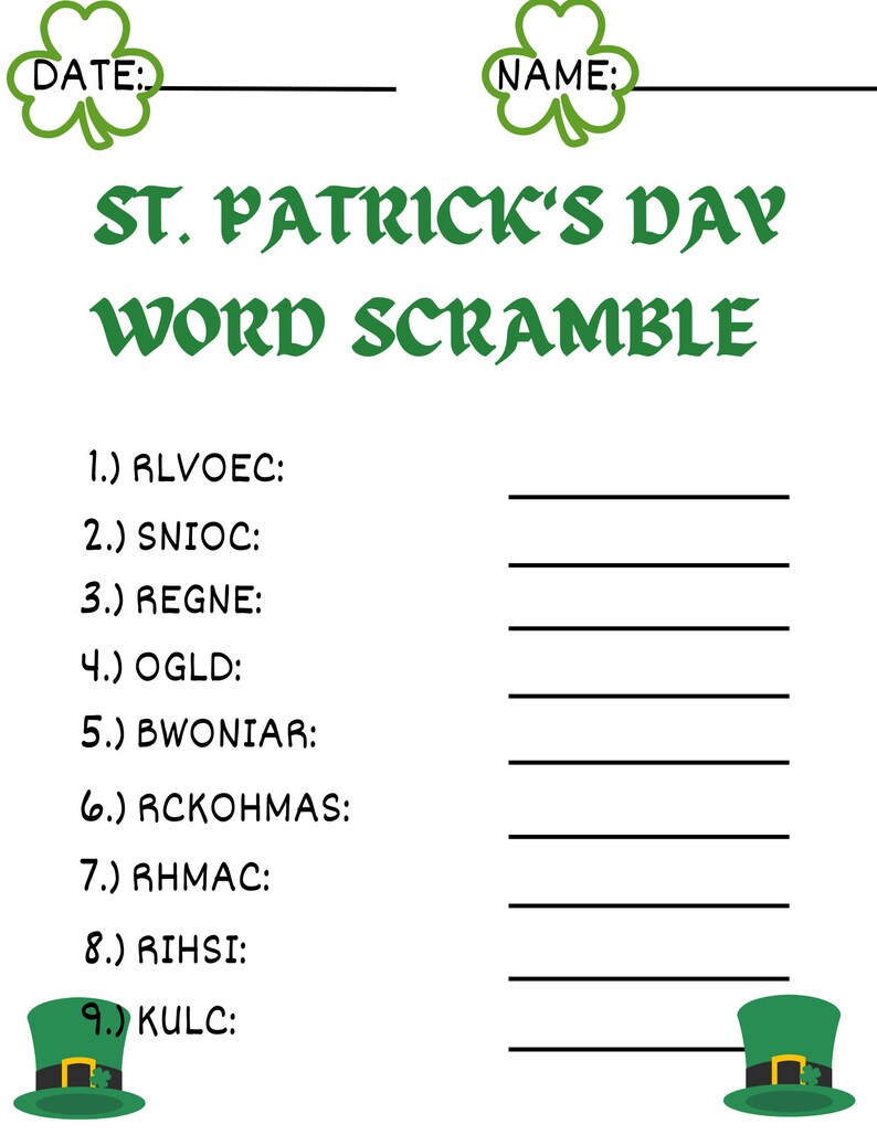ST. PATRICK'S DAY Word Scramble - Etsy