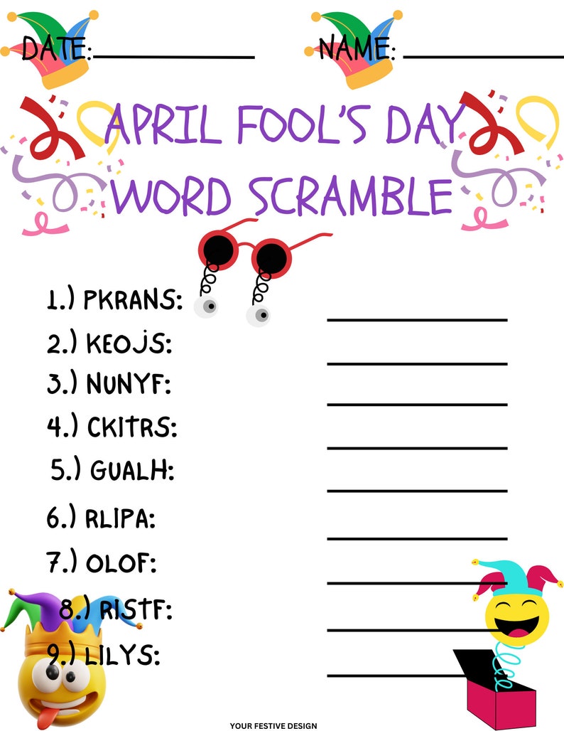 April Fools Day Word Scramble - Etsy