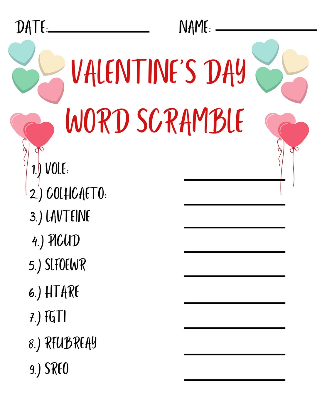 Valentine's Day Word Scramble - Etsy