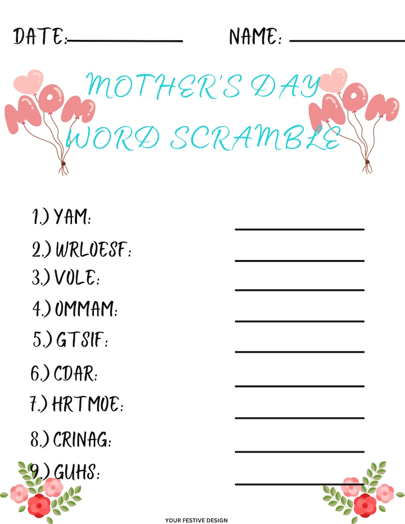 Mothers Day Word Scramble - Etsy