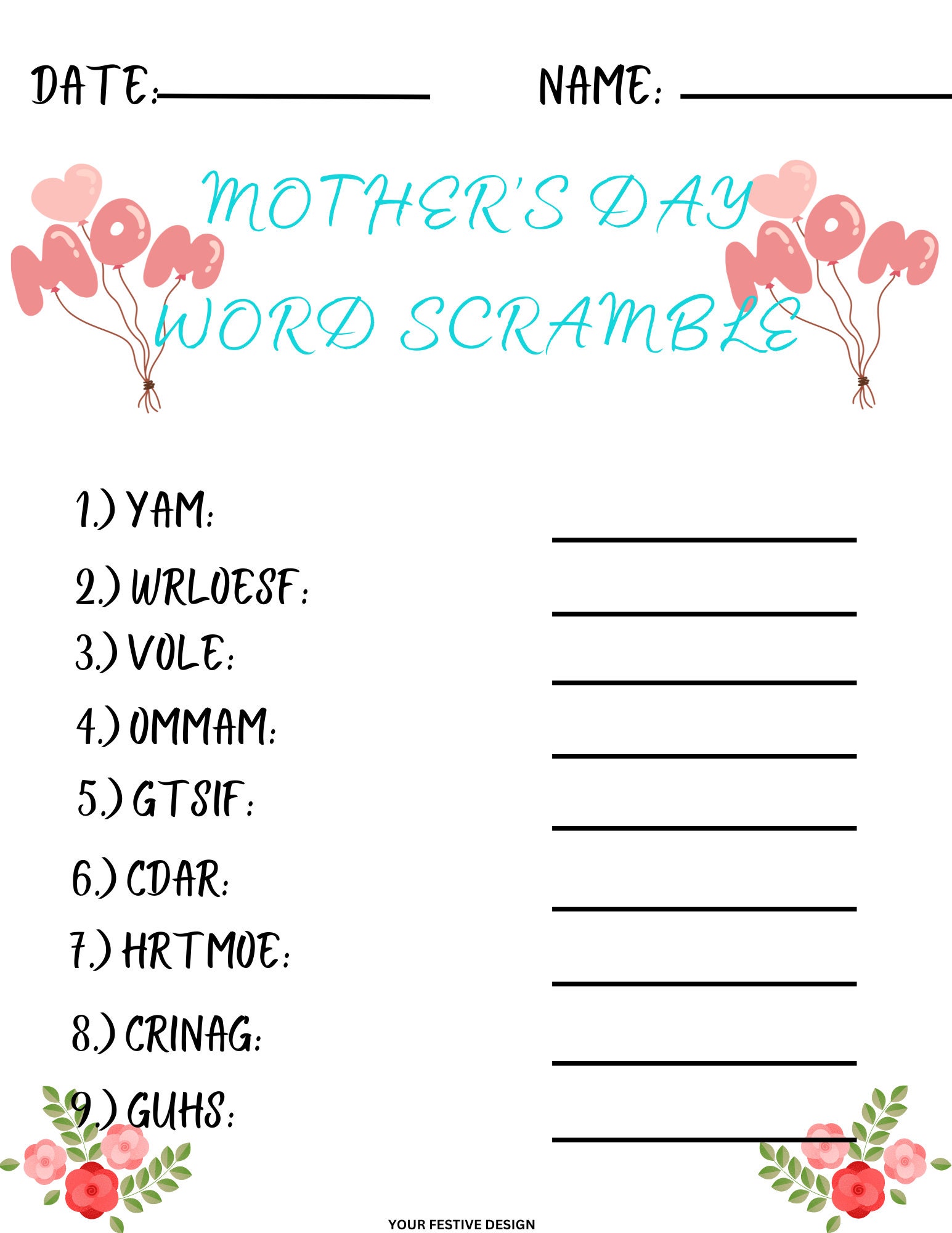 Mothers Day Word Scramble - Etsy