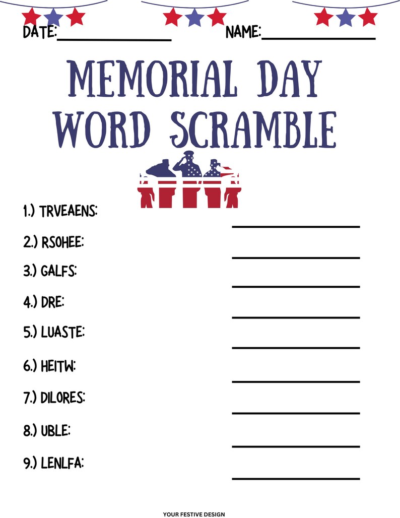 Memorial Day Word Scramble - Etsy