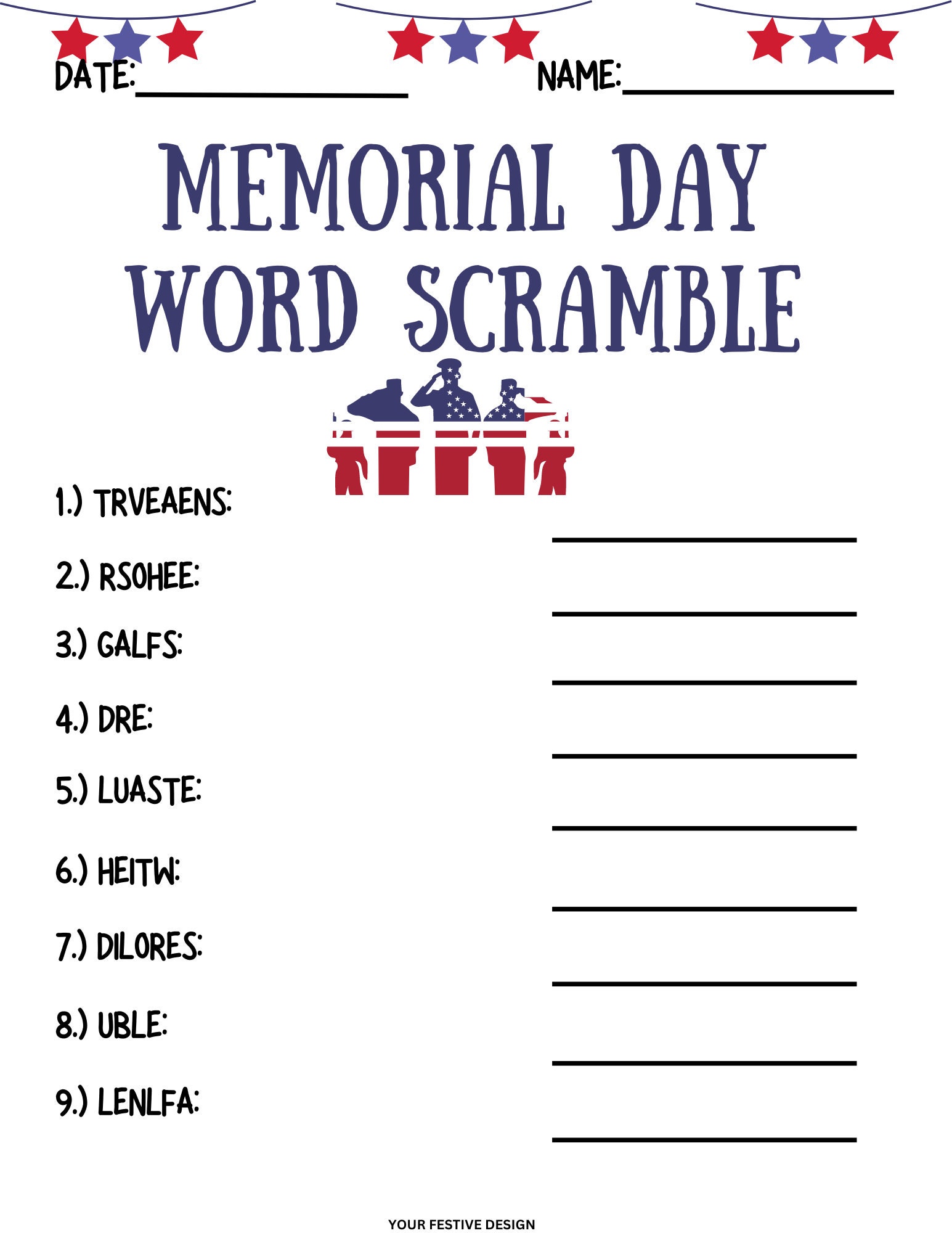 Memorial Day Word Scramble - Etsy