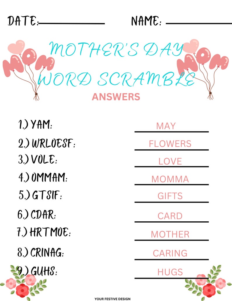 MOTHERS DAY ANSWERS - Etsy