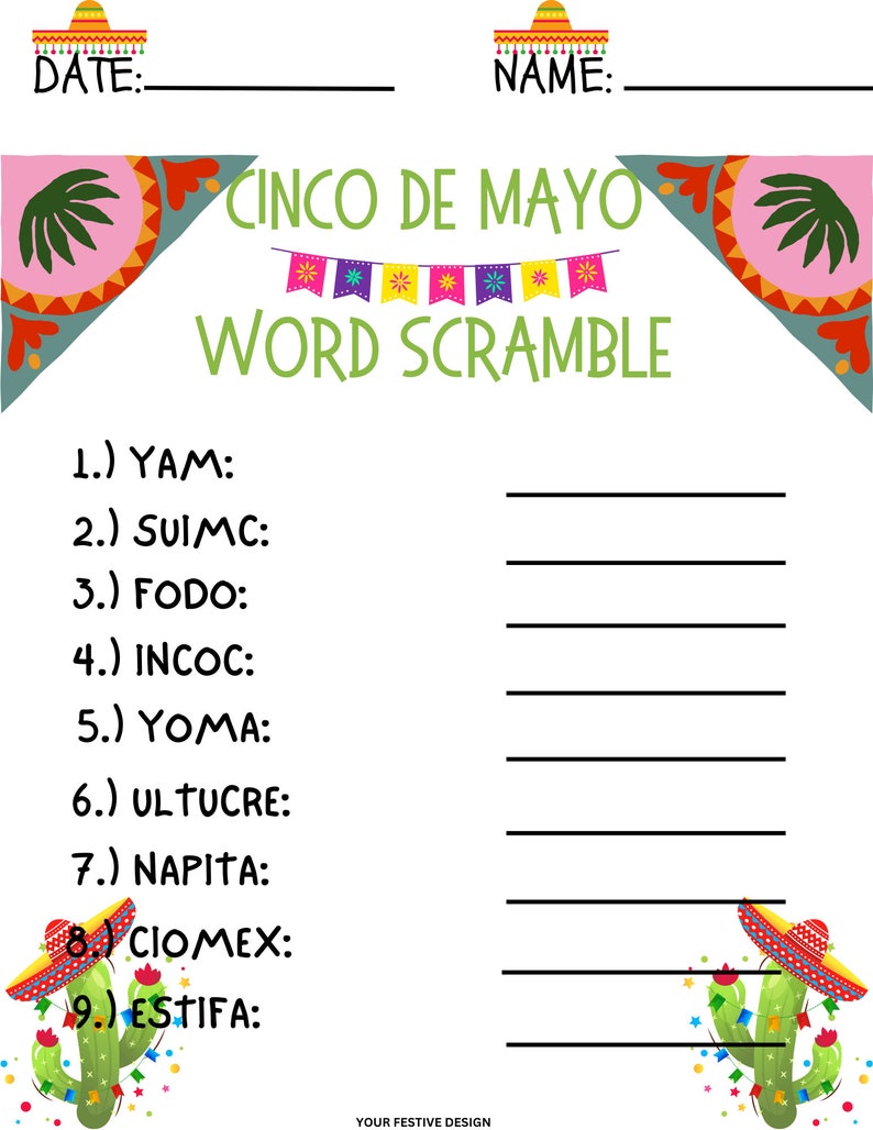 Cinco De Mayo Word Scramble - Etsy