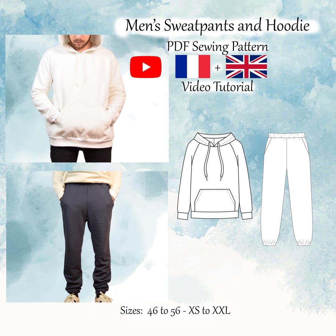 Men's Sweatpants and Hoodie PDF Sewing Pattern & Video Tutorial - Sizes ...