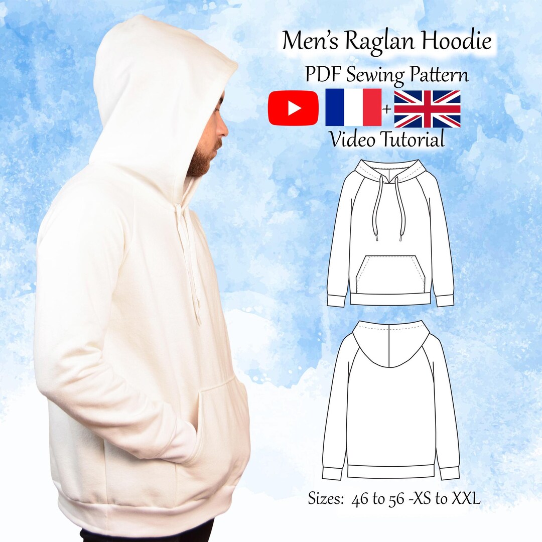 Men's Raglan Hoodie PDF Sewing Pattern & Video Tutorial - Sizes XS to ...
