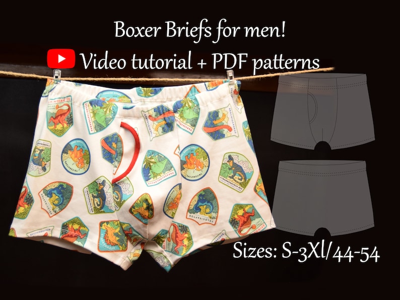 Men's Boxer Briefs PDF Sewing Pattern & Video Tutorial Sizes S to 3XL ...
