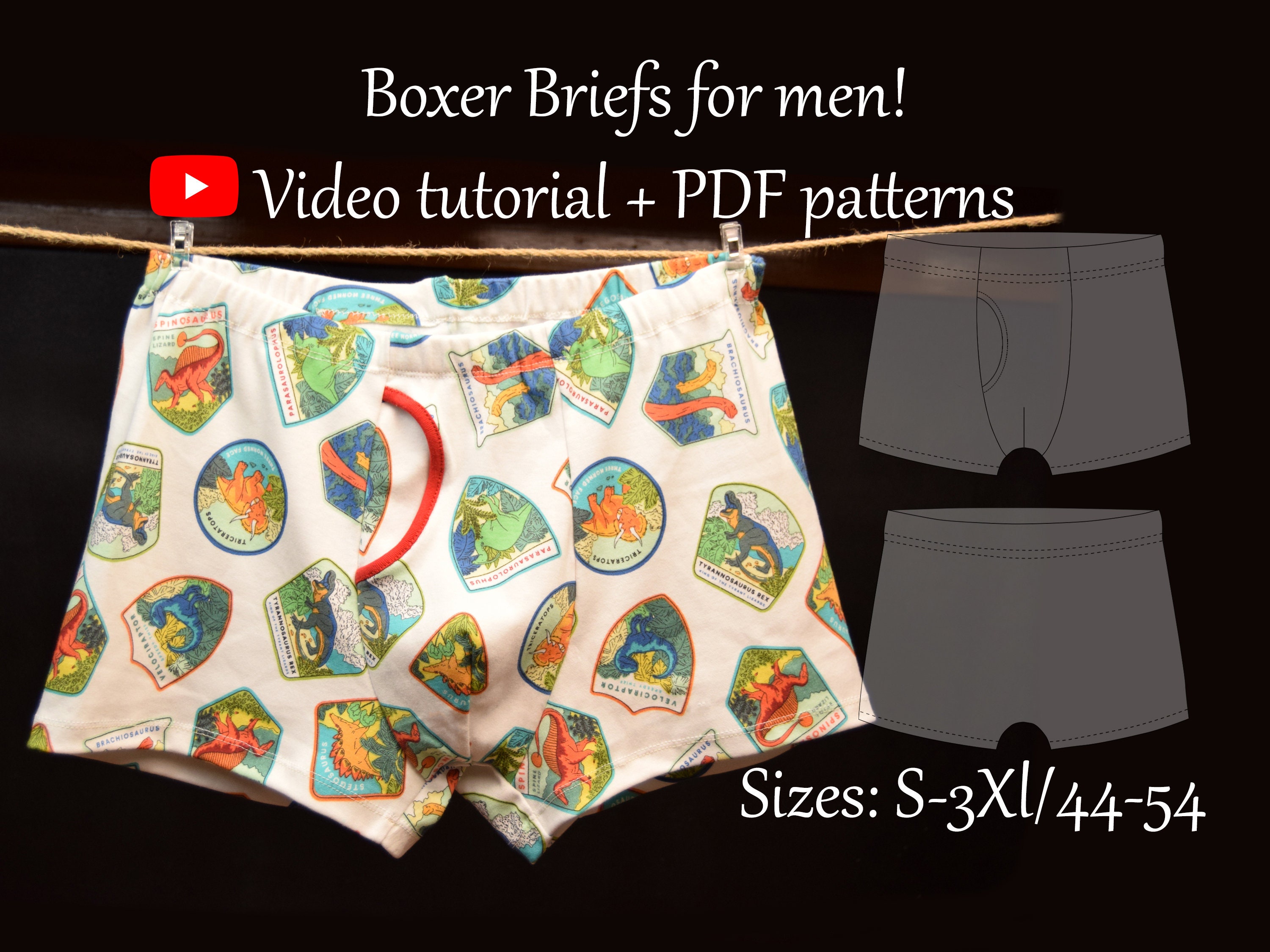 Men's Boxer Briefs PDF Sewing Pattern & Video Tutorial Sizes S to 3XL ... Men's Boxer Briefs PDF Sewing Pattern & Video Tutorial Sizes S to 3XL ...