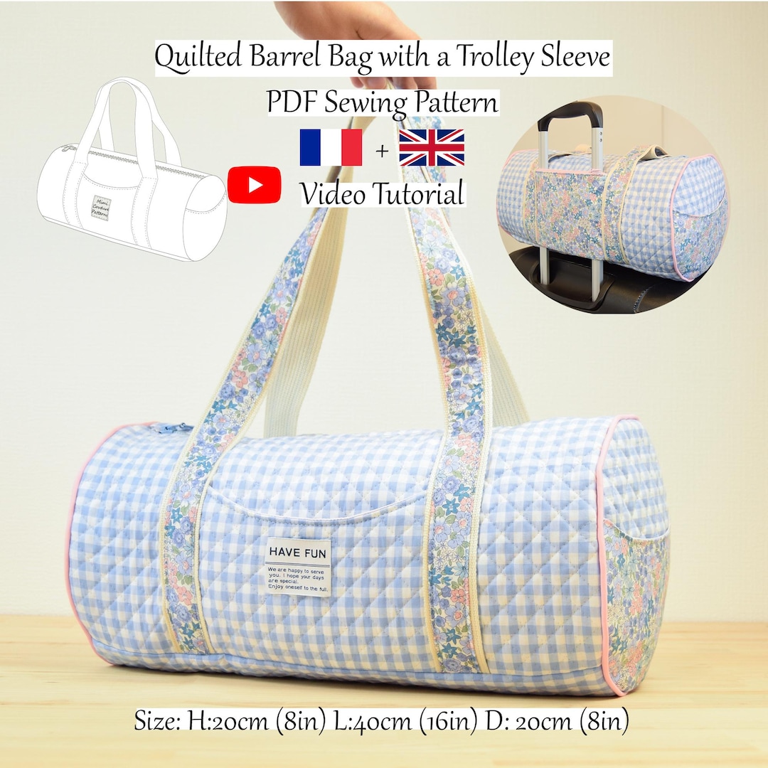 Quilted Duffle Bag With Trolley Sleeve and Pockets - PDF Sewing Pattern ...