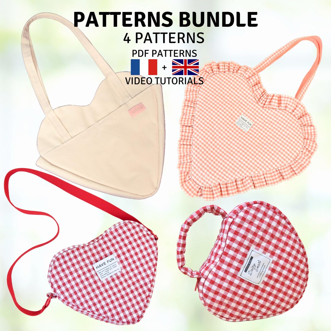 Bundle of 4 Sewing Patterns - Heart Shaped Bags and a Vanity - PDF ...