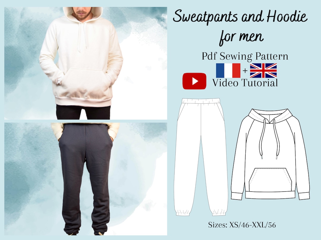 Men's Sweatpants and Hoodie PDF Sewing Pattern & Video Tutorial Sizes ...